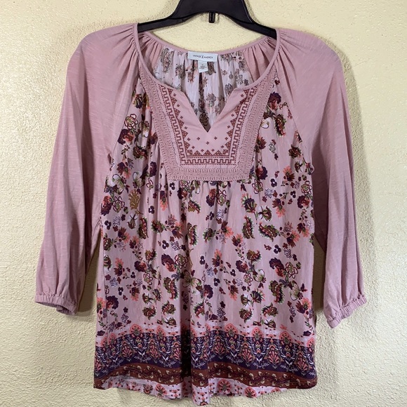 Vintage America | Tops | Vintage America Knit Top Blouse Pink Floral M ...